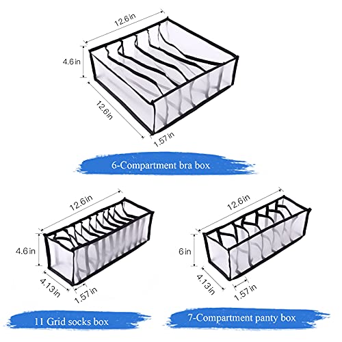 Underwear Drawer Organizer, Drawer Organizers 3 Packs Organizer, 6/7/11Cell Foldable Closet Organizers Storage Boxes for Underwear, Socks, Clothes, Stockings, Scarves, Ties and Bras (Black)