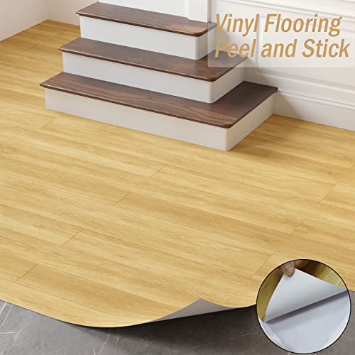 Oxdigi Peel and Stick Vinyl Flooring Roll 24''x393''/ 64 Sq.Ft, Self Adhesive Floor Tiles Wood Plank Look Flooring, Waterproof Wear-resistant for BedroomKitchen RV, Rustic Nature (DE145-33)