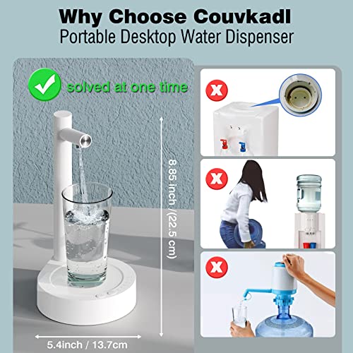 Desktop Water Dispenser for 5 Gallon Bottle & Universal Bottles, Electric Water Pump Portable USB Charging Automatic Drinking Water Jug Bottle Dispenser for Home Office (White)