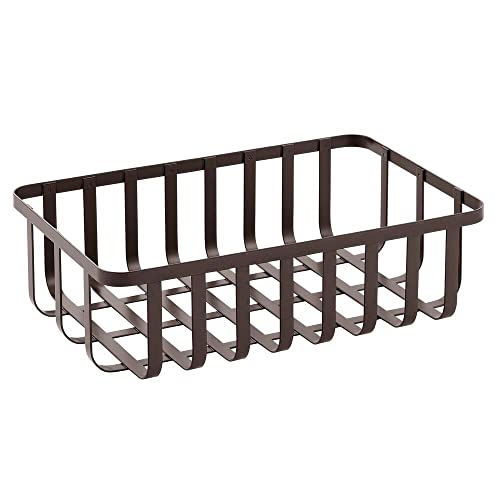 mDesign Farmhouse Metal Kitchen Storage Organizer Basket Bin - For Kitchen Cabinets or Pantry - Store Fruit, Snacks, Cereal, Baking Supplies, Pastas, Packets - Bronze