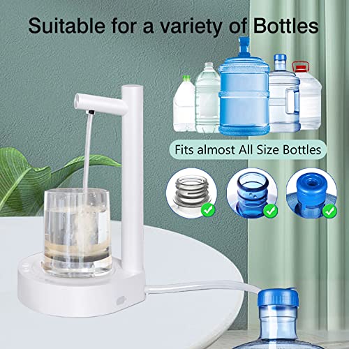 Desktop Water Dispenser for 5 Gallon Bottle & Universal Bottles, Electric Water Pump Portable USB Charging Automatic Drinking Water Jug Bottle Dispenser for Home Office (White)