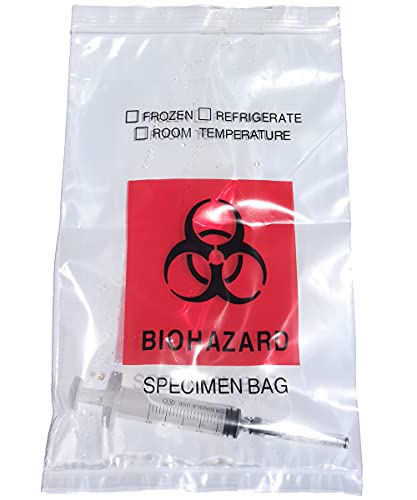 Daarcin Biohazard Specimen Bags,100pcs 6x9in/15x25cm with Biohazard Red Logo Printing, Ziplock Top Sample Bags with Outside Pocket Paperwork Pouch
