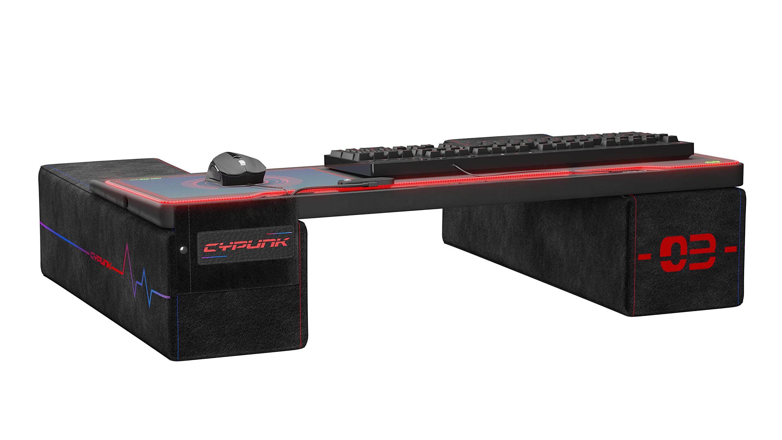Couchmaster Cyberpunk - CYPUNK² Edition - Leather Look Red & Blue - Couch Gaming USB-HUB Desk for Mouse & Keyboard for PC, PS4/5, Xbox One/Series X