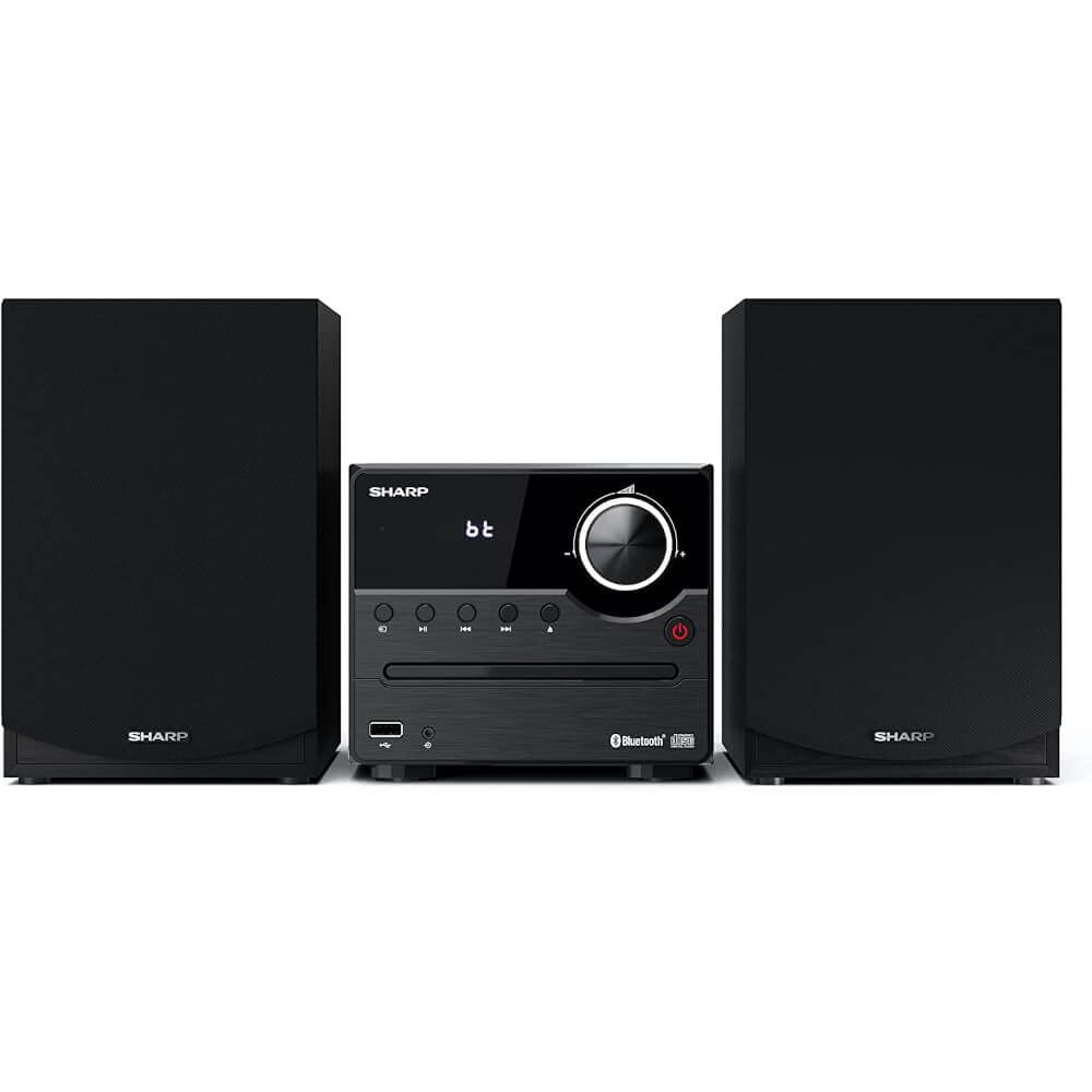 Sharp XL-B512 Micro Component Wireless Bluetooth Audio Streaming & CD Player Wood Speaker System + Remote, USB Port, MP3 Playback, FM Stereo Digital Tuner, Aux Input, Black Oak