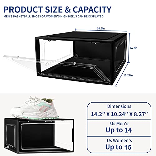 mupera X-Large Shoe Storage Box - Upgrade Black Shoe Bins(2023 New), Stackable Sneaker Storage Boxes, Hardtop Plastic Shoe Storage Organizer Bin with Lid, Sneaker Shoe Holder Containers for Closets