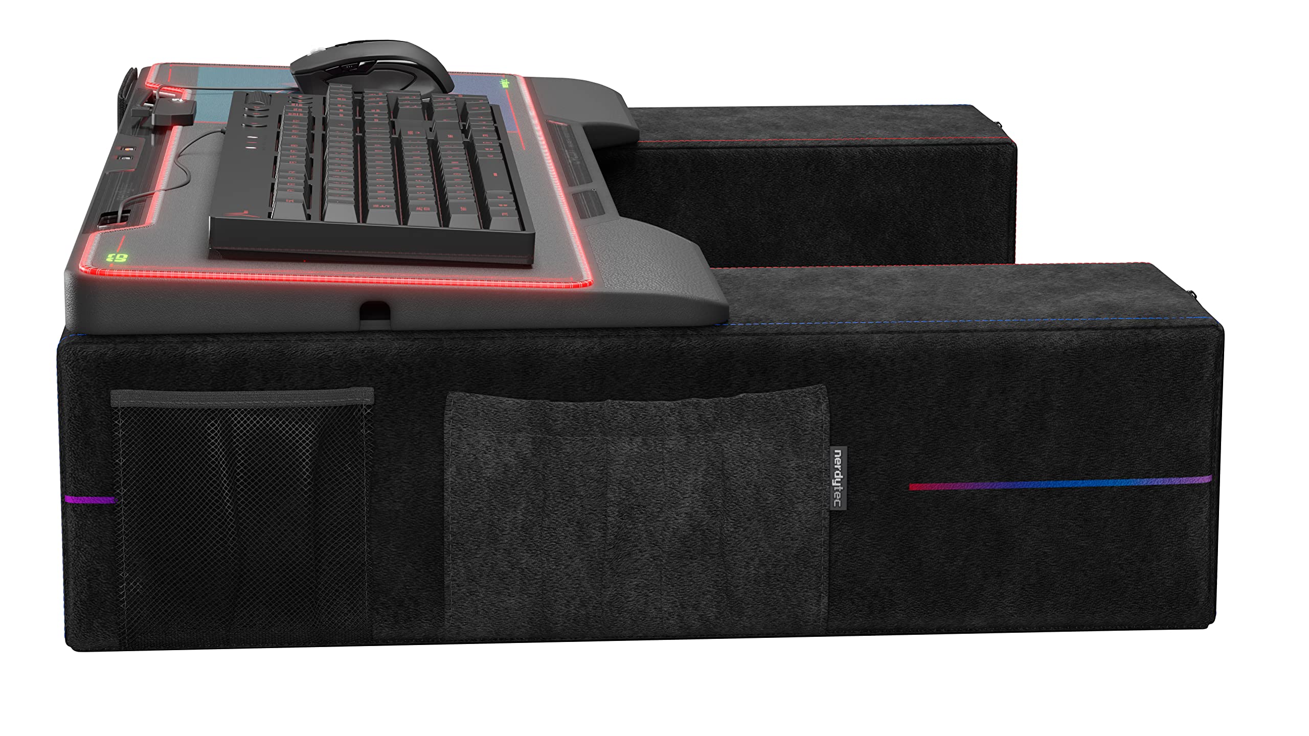 Couchmaster Cyberpunk - CYPUNK² Edition - Leather Look Red & Blue - Couch Gaming USB-HUB Desk for Mouse & Keyboard for PC, PS4/5, Xbox One/Series X