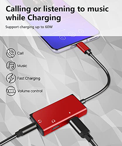 Samsung Galaxy S22 Ultra Headphone Adapter, 3 in 1 USB C to 3.5mm& USB C Headphone Jack and 60W PD Charging Adapter Compatible with Google Pixel 5/4/4XL/3, iPad Pro, Samsung Galaxy S22/S22+/S21/S21FE