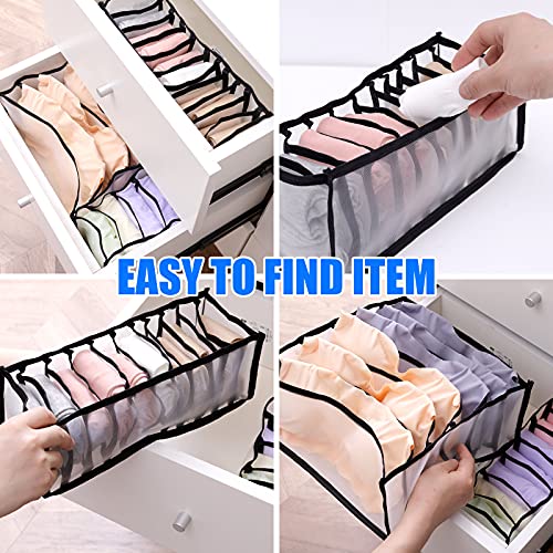 Underwear Drawer Organizer, Drawer Organizers 3 Packs Organizer, 6/7/11Cell Foldable Closet Organizers Storage Boxes for Underwear, Socks, Clothes, Stockings, Scarves, Ties and Bras (Black)