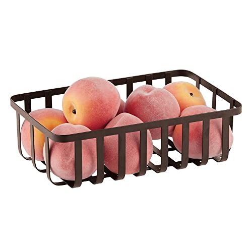 mDesign Farmhouse Metal Kitchen Storage Organizer Basket Bin - For Kitchen Cabinets or Pantry - Store Fruit, Snacks, Cereal, Baking Supplies, Pastas, Packets - Bronze