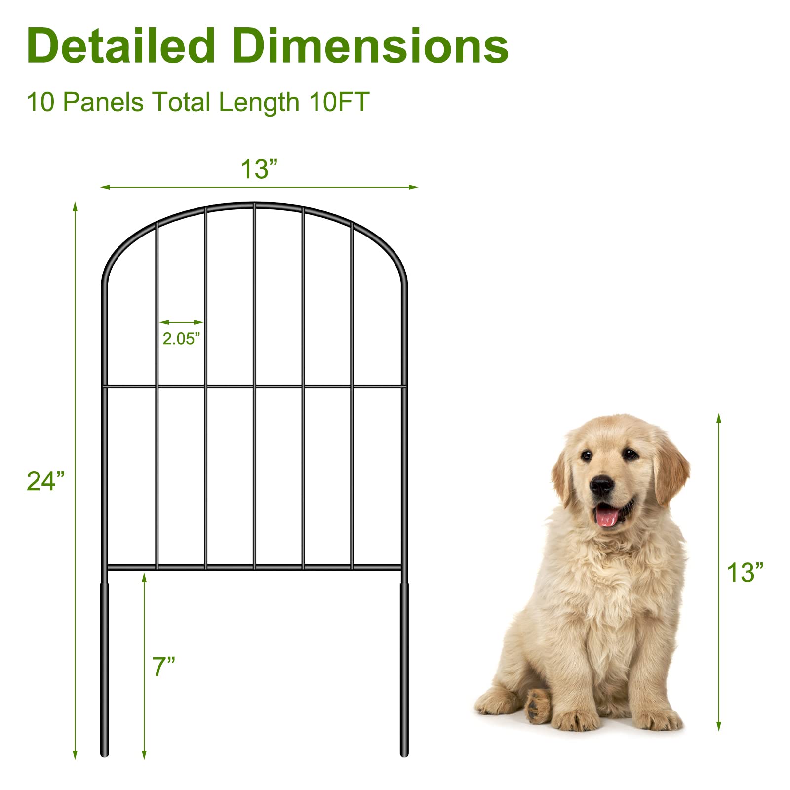 Decorative Garden Fence 10 Pack Animal Barrier Fence 10ft (L) x 24in (H) Rustproof Metal Wire Section Edging Fencing Panel for Outdoor Yard Landscape Patio, Arched