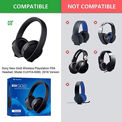 SOULWIT Protein Leather Ear Pads Cushions for Sony New Gold Wireless Playstation PS4 Headset, Replacement Earpads for 2018 Version, Headphone Model CUHYA-0080