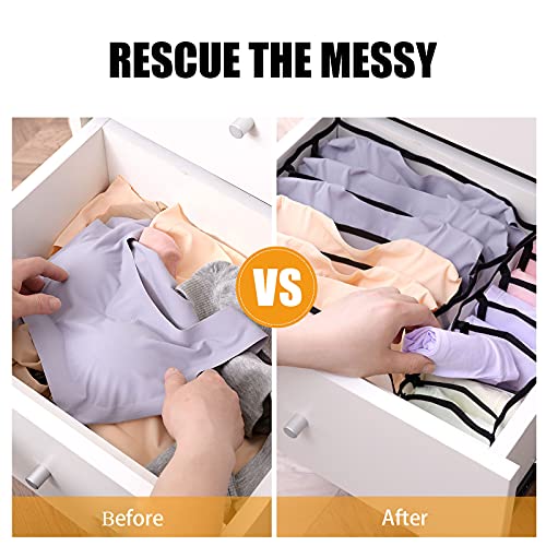 Underwear Drawer Organizer, Drawer Organizers 3 Packs Organizer, 6/7/11Cell Foldable Closet Organizers Storage Boxes for Underwear, Socks, Clothes, Stockings, Scarves, Ties and Bras (Black)