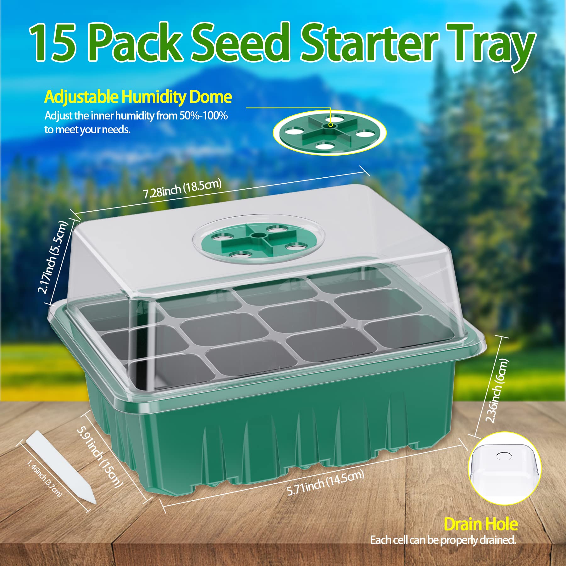 15 Packs Seed Starter Tray Kit, 180 Cells Total Tray, Seedling Starting Trays with Humidity Dome, Base Mini Greenhouse Kit for Seeds Growing Starting