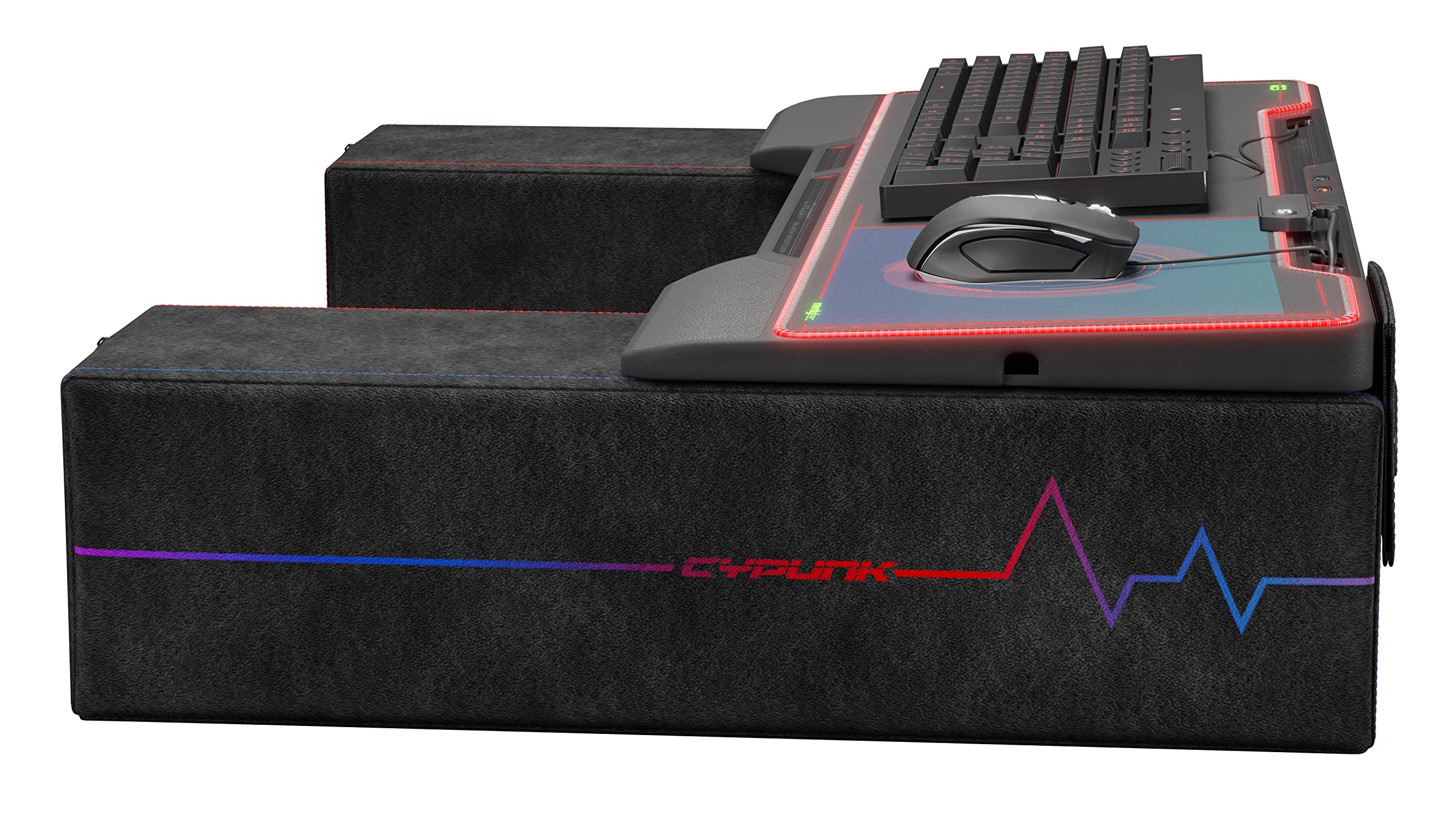 Couchmaster Cyberpunk - CYPUNK² Edition - Leather Look Red & Blue - Couch Gaming USB-HUB Desk for Mouse & Keyboard for PC, PS4/5, Xbox One/Series X