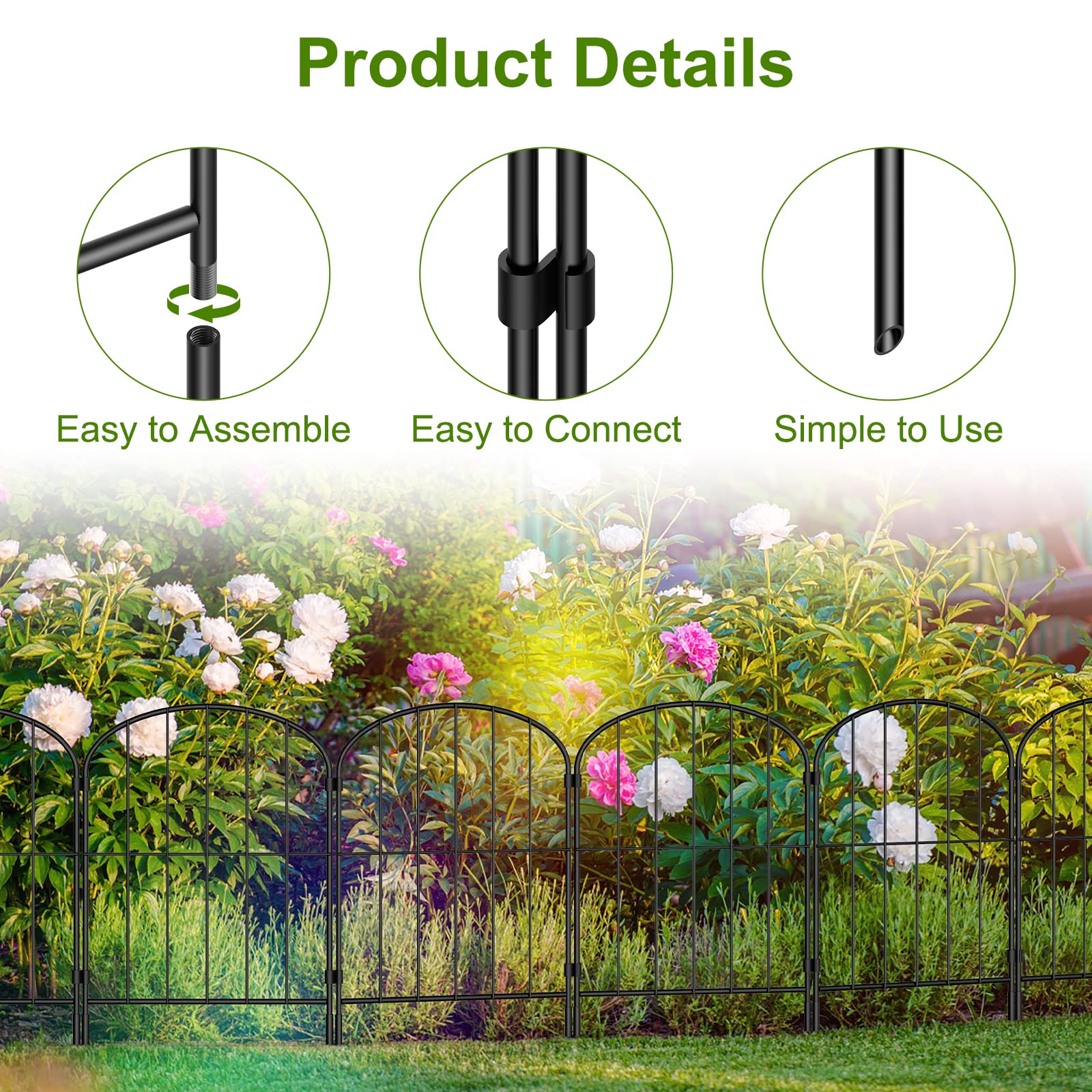Decorative Garden Fence 10 Pack Animal Barrier Fence 10ft (L) x 24in (H) Rustproof Metal Wire Section Edging Fencing Panel for Outdoor Yard Landscape Patio, Arched