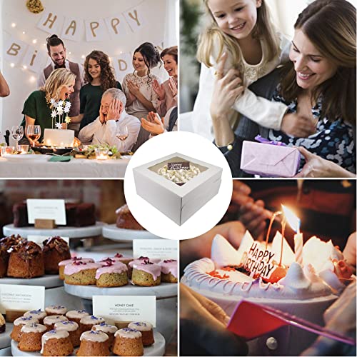 Feelfine Cake Boxes 10 Inch, 10x10x5 Cake Boxes with Square Cake Boards, 24 PCS Bakery Boxes with Window(12 Cake Boxes & 12 Boards) Cajas Para Pasteles for Cakes Pastries Cookies