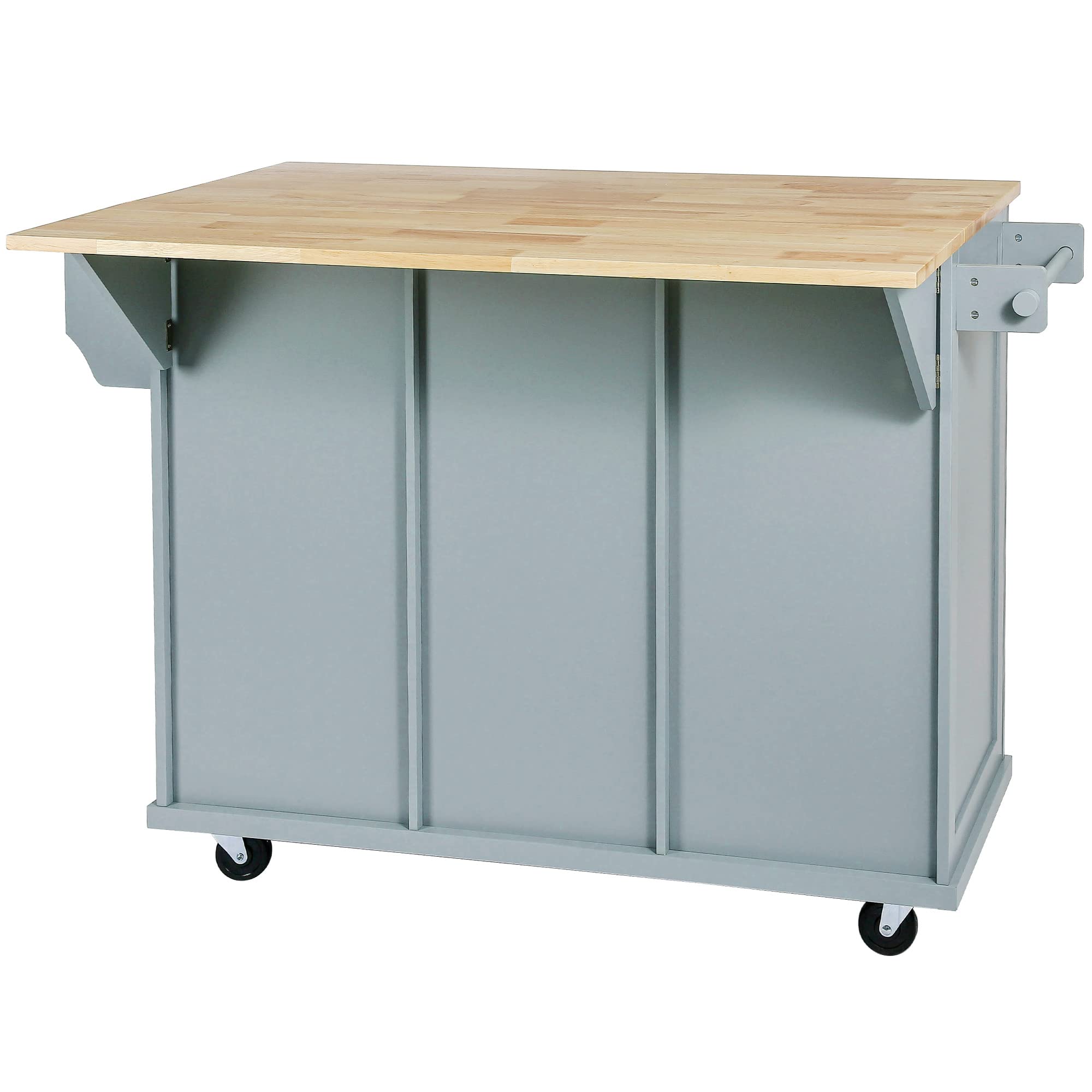 LUMISOL Kitchen Island with Drop Leaf, Rolling Kitchen Island Cart with Internal Storage Racks, Wood Kitchen Island on Wheels with Drawers, Spice Rack & Towel Rack, for Kitchen, Gray Blue