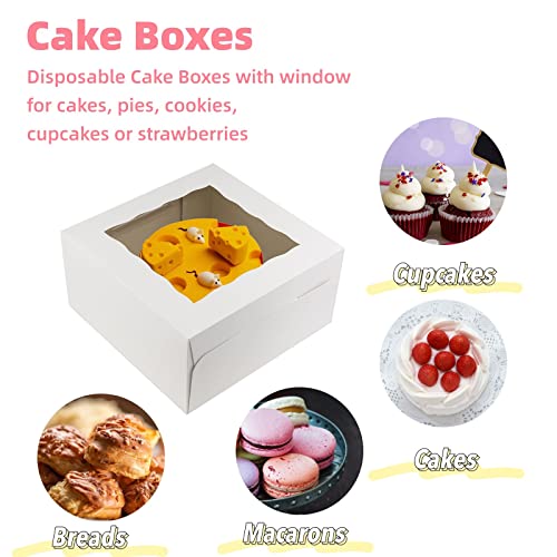 Feelfine Cake Boxes 10 Inch, 10x10x5 Cake Boxes with Square Cake Boards, 24 PCS Bakery Boxes with Window(12 Cake Boxes & 12 Boards) Cajas Para Pasteles for Cakes Pastries Cookies