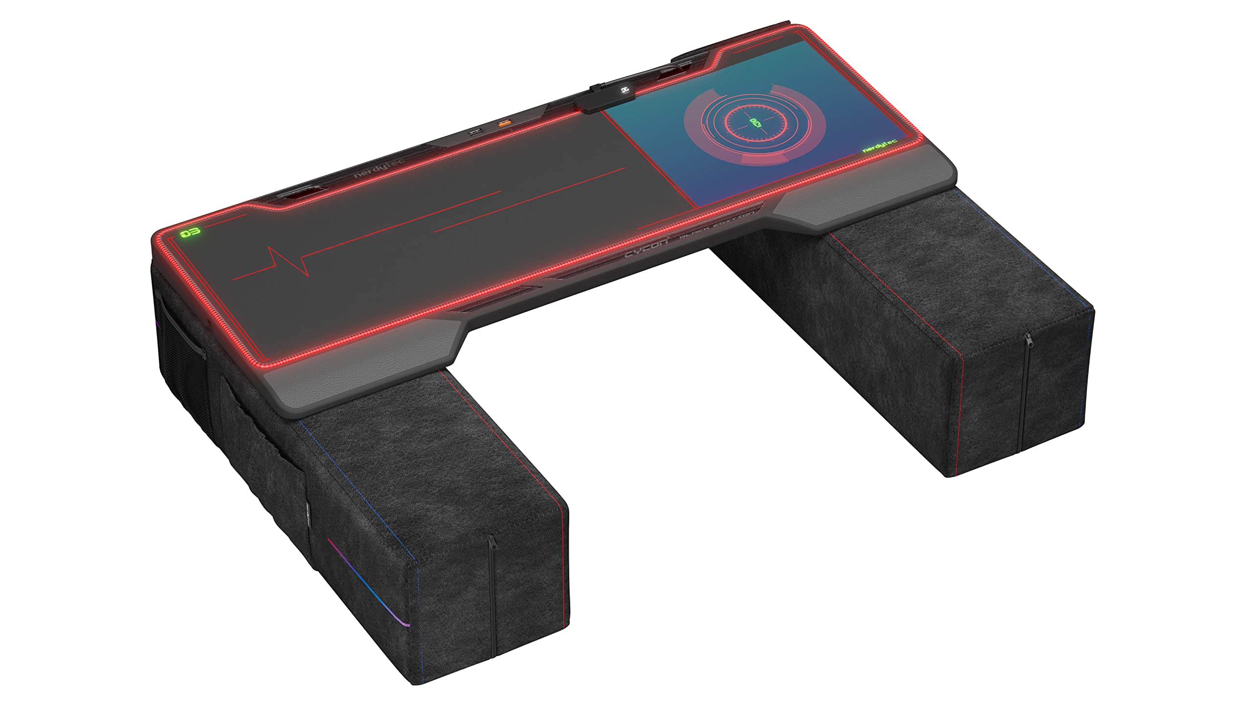 Couchmaster Cyberpunk - CYPUNK² Edition - Leather Look Red & Blue - Couch Gaming USB-HUB Desk for Mouse & Keyboard for PC, PS4/5, Xbox One/Series X