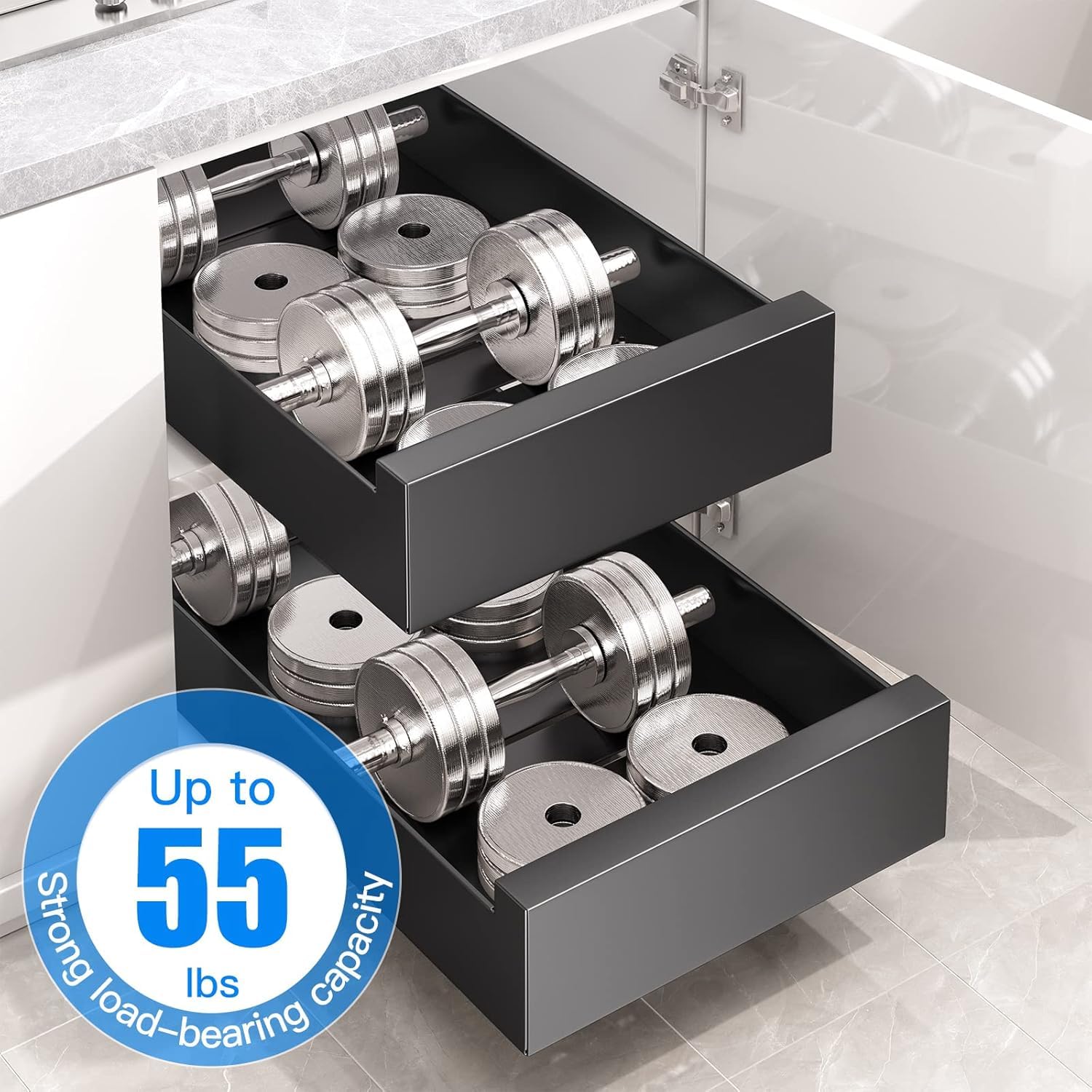 Pull Out Cabinet Organizer Fixed With Adhesive Nano Film,Heavy Duty Storage and Organization Slide Out Pantry Shelves Sliding Drawer Pantry Shelf for Kitchen,Living Room 9.8"W x 16.9"D x3.1"H(1PC)