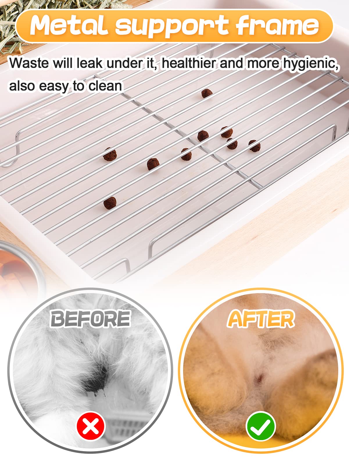 4 in 1 Rabbit Hay Feeder with Litter Box Bowls & Water Feeder, Safe Wooden Bunny Feeder Manger, Hay Holder Rack Toilet for Guinea Pig Hamster Small Animals