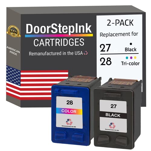 DoorStepInk Remanufactured in The USA Ink Cartridge Replacements for HP 27 & 28 (Combo Pack 1 Black & 1 Color Cartridge) for HP Printers DeskJet 3320, 3322, 3420, 3425, 3450
