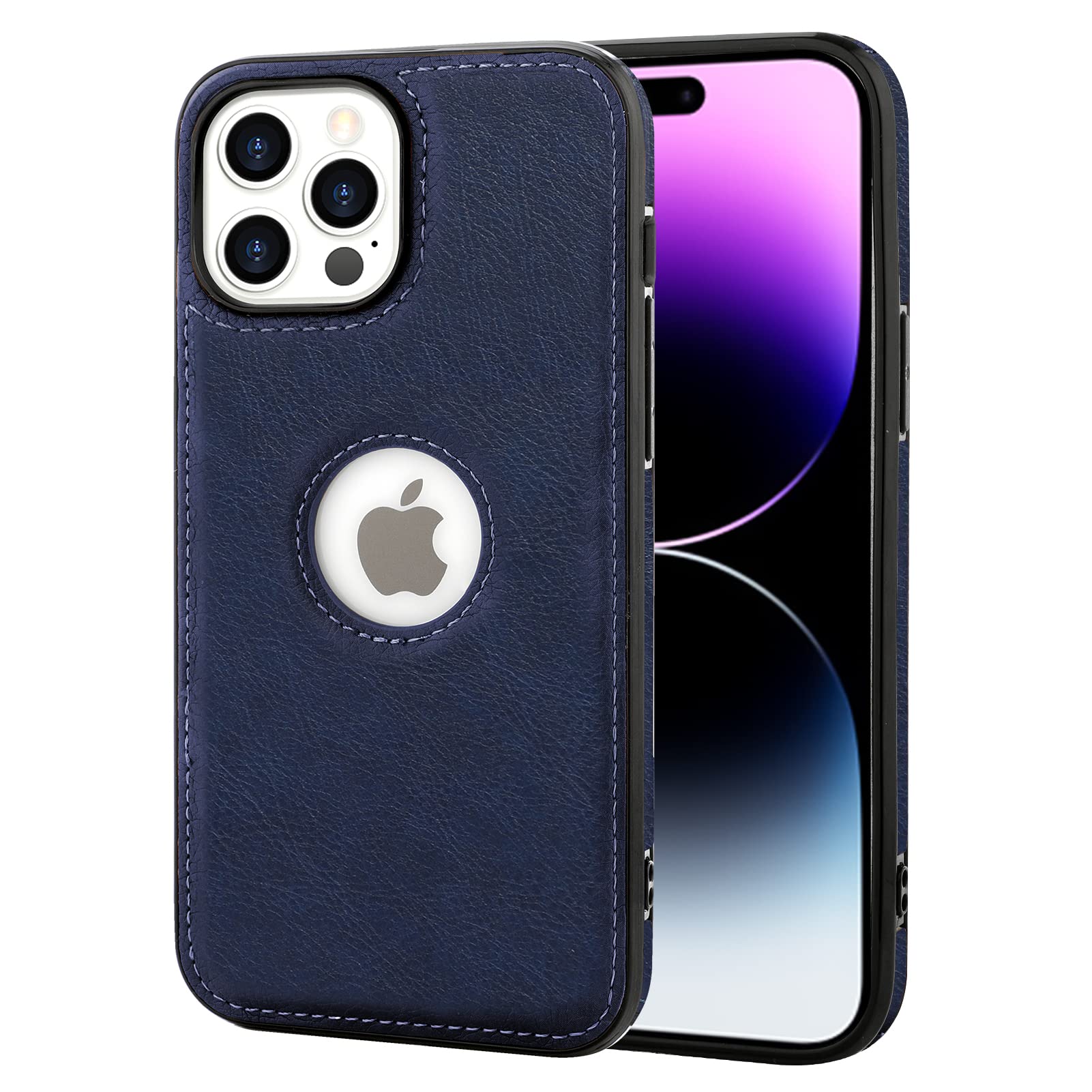 MZELQ for iPhone 14 Pro Max Case PU Leather Vegan Slim Logo View Luxury Elegant Classic Screen Protector Protective Phone Case (2022) 6.7" - Blue