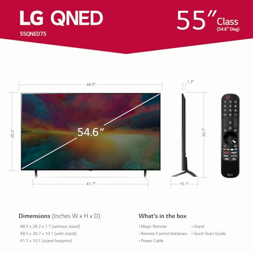 LG QNED75 Series 55-Inch Class QNED Mini-LED Smart TV 55QNED75URA, 2023 - AI-Powered 4K TV, Alexa Built-in, Black