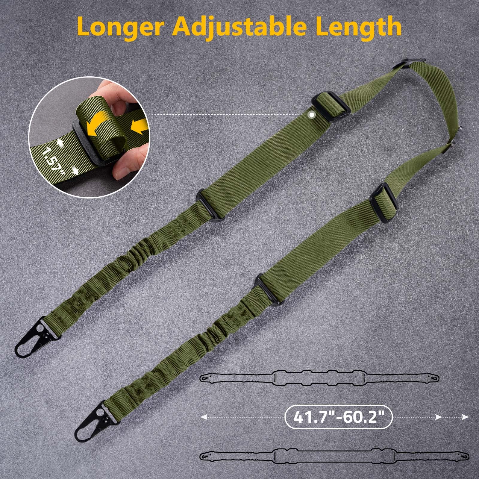 CVLIFE Rifle Sling with 2 Pack Anti-Rotation Sling Swivels,Adjustable Length Two Point Sling Elastic Cord Design Traditional Sling for Outdoor Green