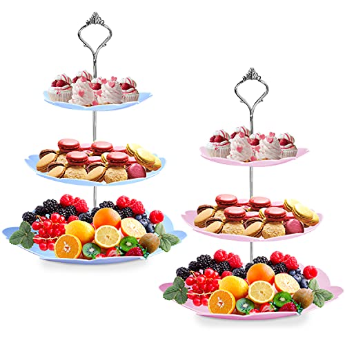 Cupcake Stand,2 Pack of 3-Tier Flower Dessert Plates Mini Cakes Fruit Candy Display Tower Cookie Tray Rack Candy Buffet Holder Cake Stand Cardboard Cupcake Stand Tiered Serving Stand (Style 1)