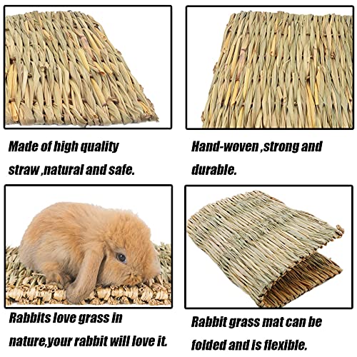 Tfwadmx Rabbit Grass Mats,16.5''x11''Large Natural Woven Seagrass Mat Bunny Bed Chew Mat Sleep for Chinchillas Guinea Pigs Ferret Hamster Squirrel and Small Animals -6 Pcs
