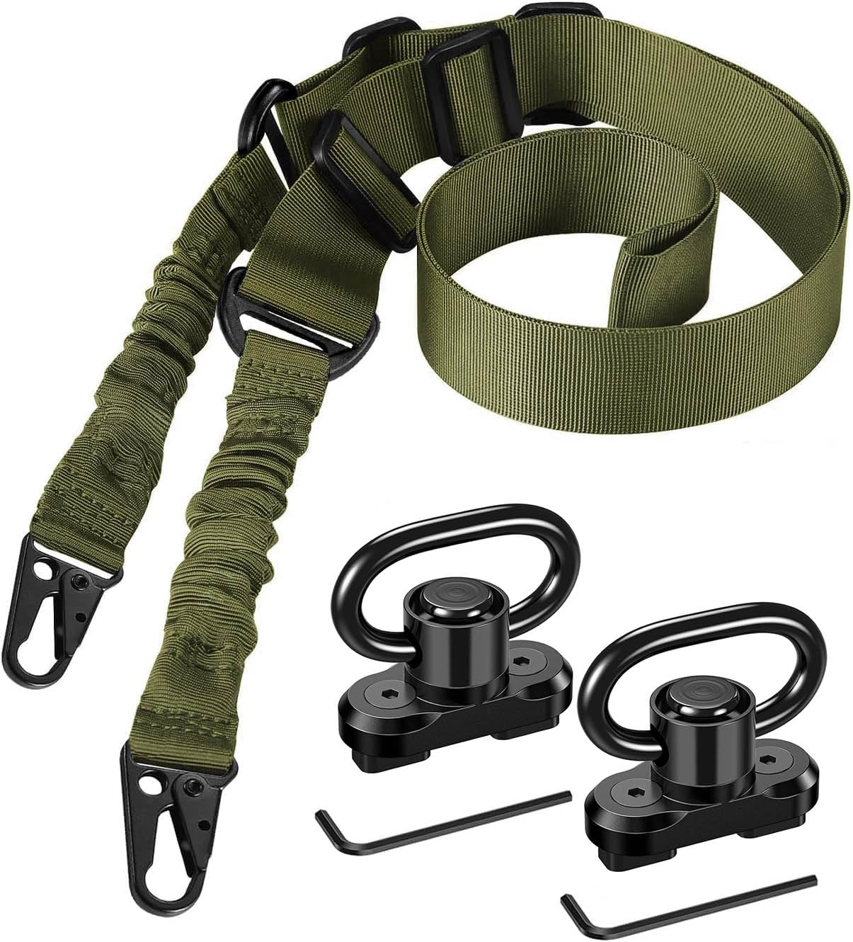 CVLIFE Rifle Sling with 2 Pack Anti-Rotation Sling Swivels,Adjustable Length Two Point Sling Elastic Cord Design Traditional Sling for Outdoor Green