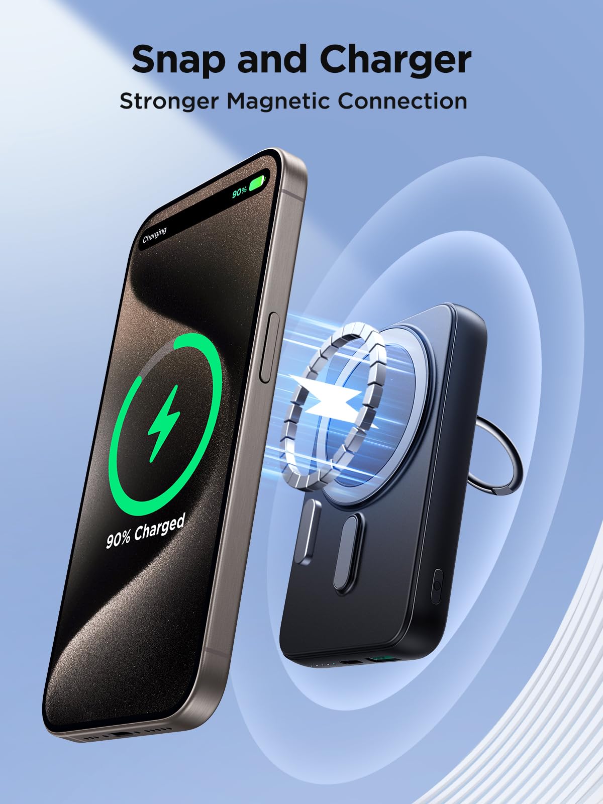 JOYROOM Magnetic Portable Charger 10000mAh Power Bank with Ring Holder, N52 Stronger Magnetic 20W PD Fast Charging Battery Pack Compatible with iPhone 16/15/14/13/12/Pro/Pro Max (Black)