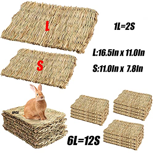 Tfwadmx Rabbit Grass Mats,16.5''x11''Large Natural Woven Seagrass Mat Bunny Bed Chew Mat Sleep for Chinchillas Guinea Pigs Ferret Hamster Squirrel and Small Animals -6 Pcs
