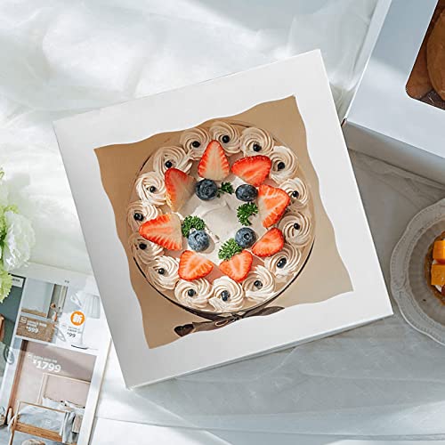 Feelfine Cake Boxes 10 Inch, 10x10x5 Cake Boxes with Square Cake Boards, 24 PCS Bakery Boxes with Window(12 Cake Boxes & 12 Boards) Cajas Para Pasteles for Cakes Pastries Cookies