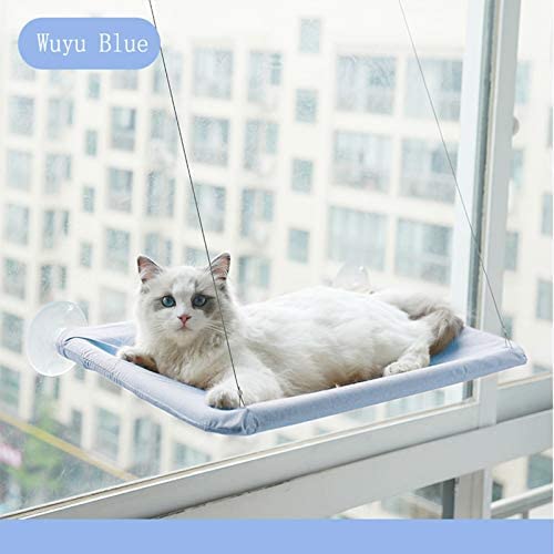 Cat Window Hammock Perch Cat Safety Sunny Bed with Durable Heavy Duty Suction Cups Resting Sunny Window Seat for Indoor Cats Sleeping Space Saving Window Mounted Cat Bed Holds Up to 30lbs (Blue)