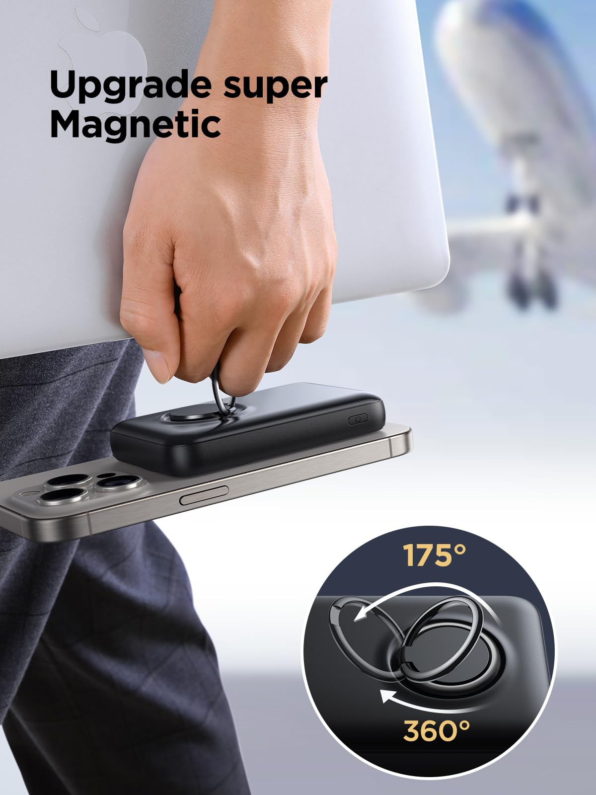 JOYROOM Magnetic Portable Charger 10000mAh Power Bank with Ring Holder, N52 Stronger Magnetic 20W PD Fast Charging Battery Pack Compatible with iPhone 16/15/14/13/12/Pro/Pro Max (Black)