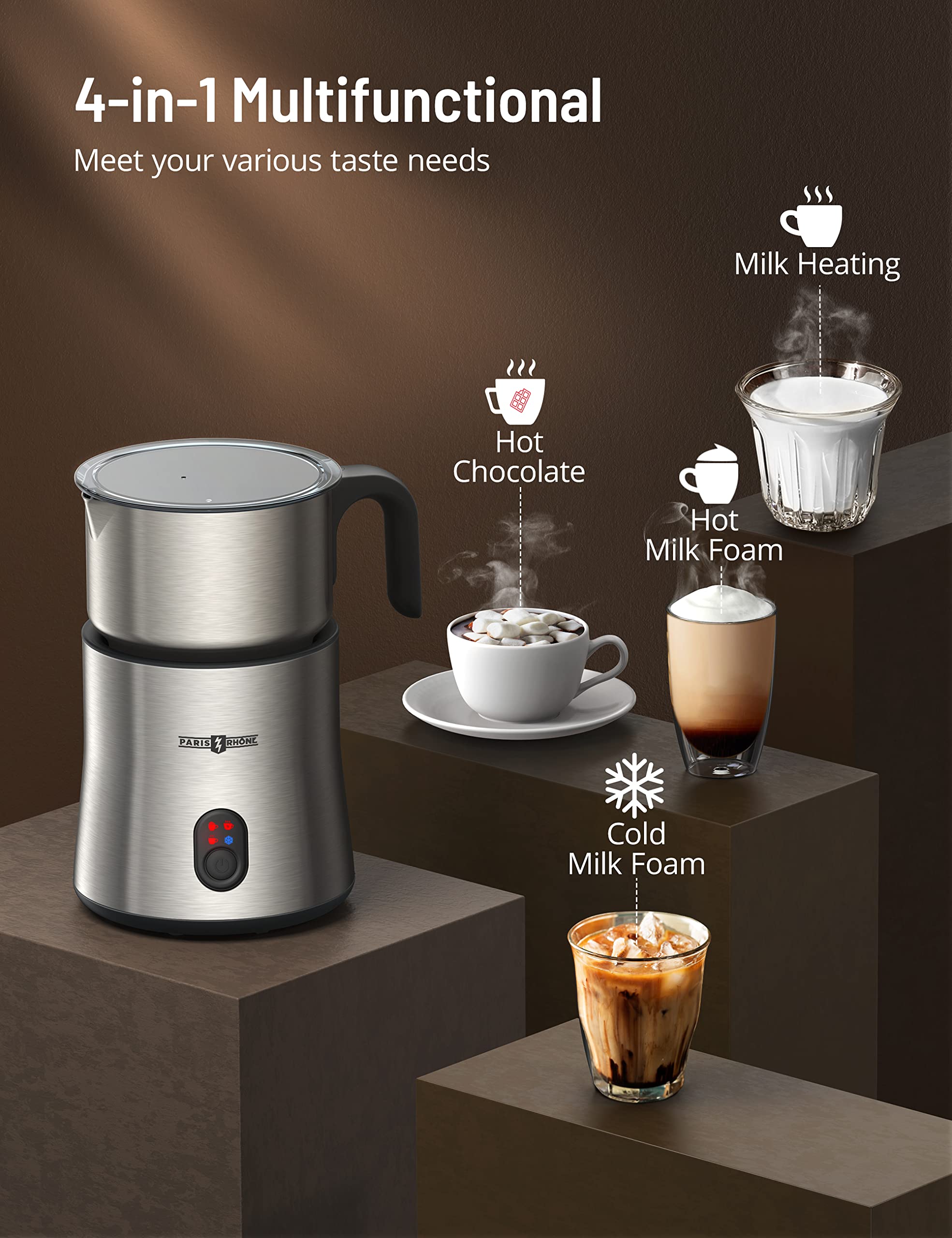 Paris Rhône Detachable Milk Frother Accessories, Chocolate Cover, Frothing whisks and Holder for PE-MF005