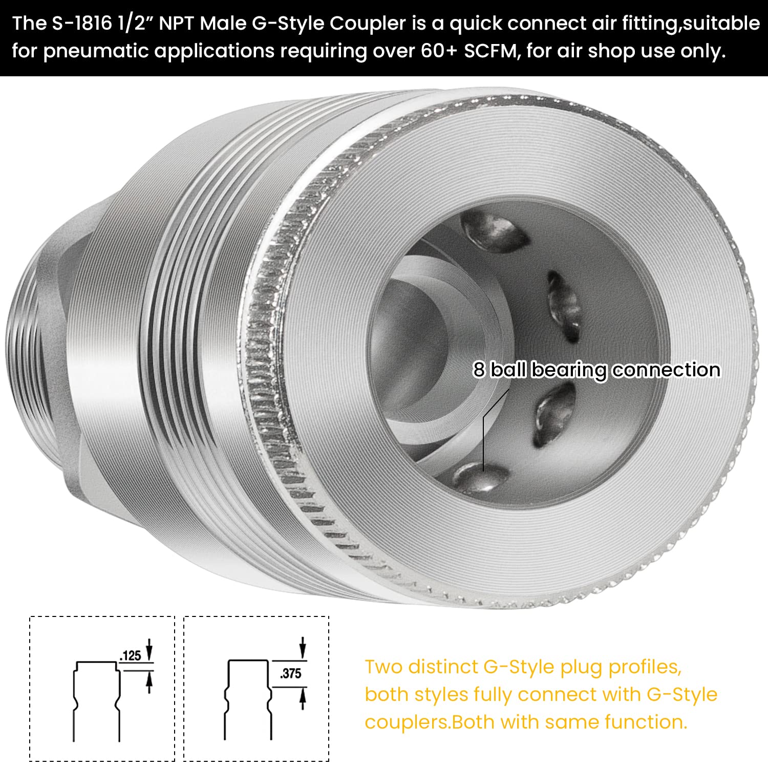 S-1816 1/2" Male Body G Style Coupler Air Fittings Air Plug Coupler (5pcs)