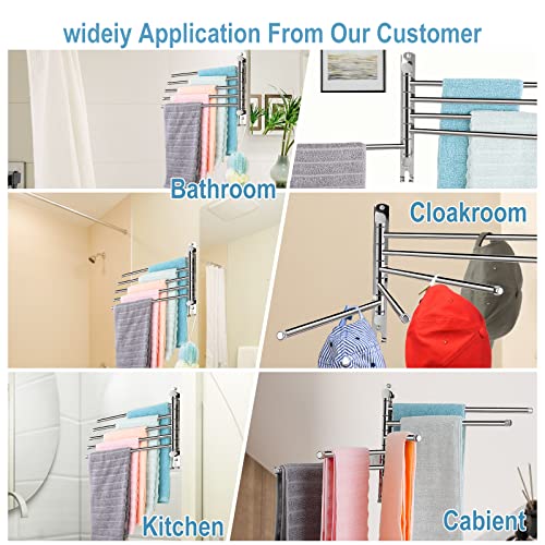 SCDGRW Swivel Towel bar 5 arm - Stainless Steel Bathroom Swing Towel Rack with Hook- Wall Mounted Towel Holder Storage Organizer for Bathroom Kitchen