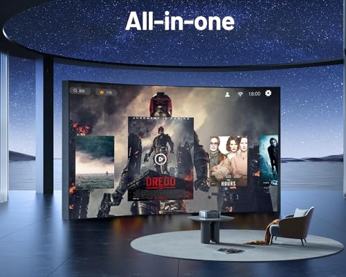 GooDee Projector 4K Supported, Outdoor Projector with Wifi and Bluetooth, Android TV Projector with Auto Focus & Full-Sealed Optical Engine for Movie, Netflix/Prime Video Built-in, 8000+ Apps