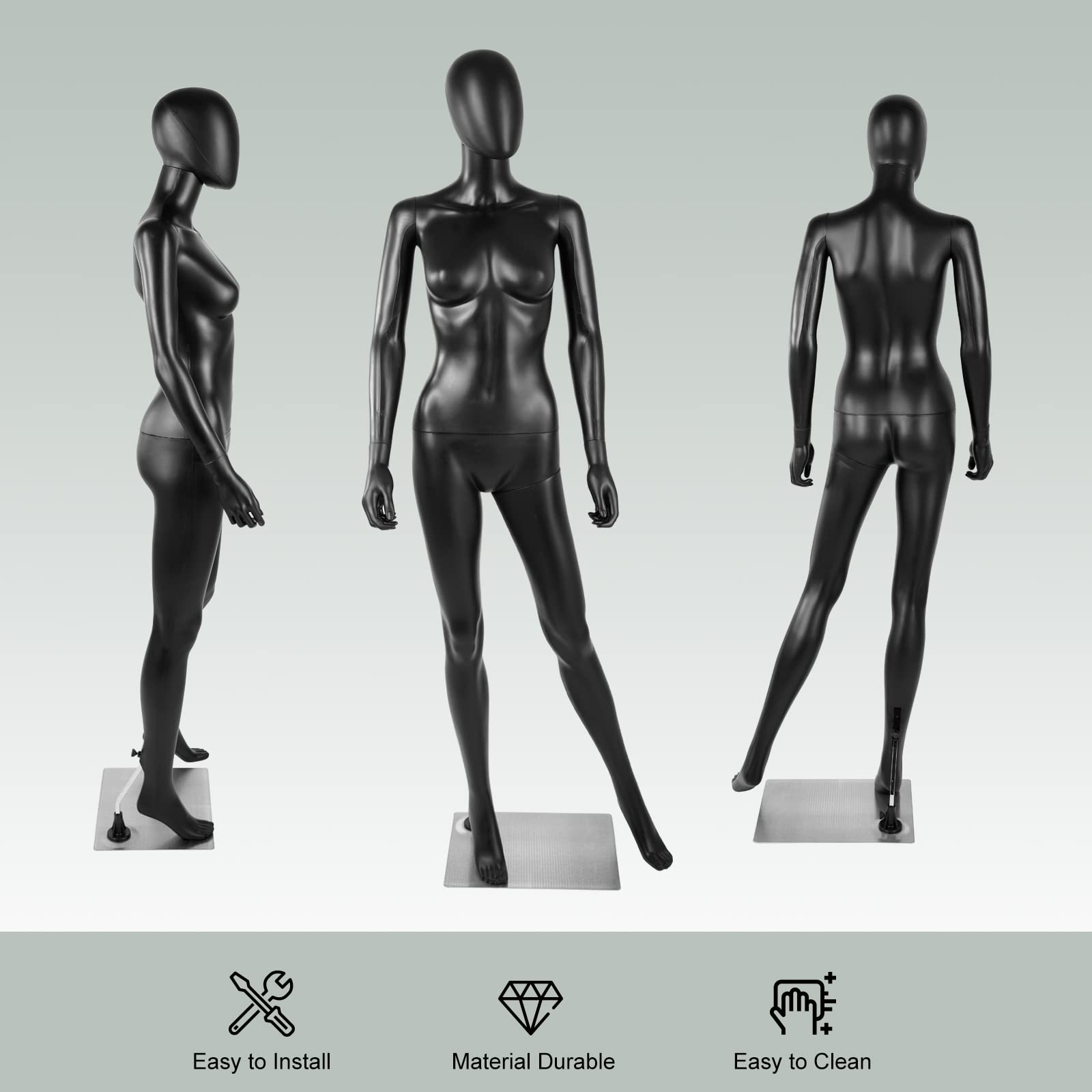 Female Mannequin Full Body Black - 70'' Mannequin Dress Form Display Full Body Mannequin Manikin Torso Stand