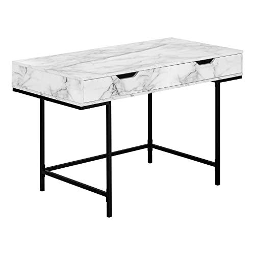 Monarch Specialties 7558 Computer Desk, Home Office, Laptop, Storage Drawers, 48" L, Work, Metal, Laminate, White Marble Look, Black, Contemporary, Modern Desk-48, 47.25" L x 23.75" W x 30" H