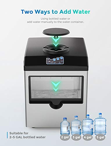 SOUKOO 2 in 1 Countertop Water Ice Maker, 48lbs Daily Ice Cube Makers,Stainless Steel,Tabletop Ice Maker Machine with a Scoop and a 4.5 Pound Storage
