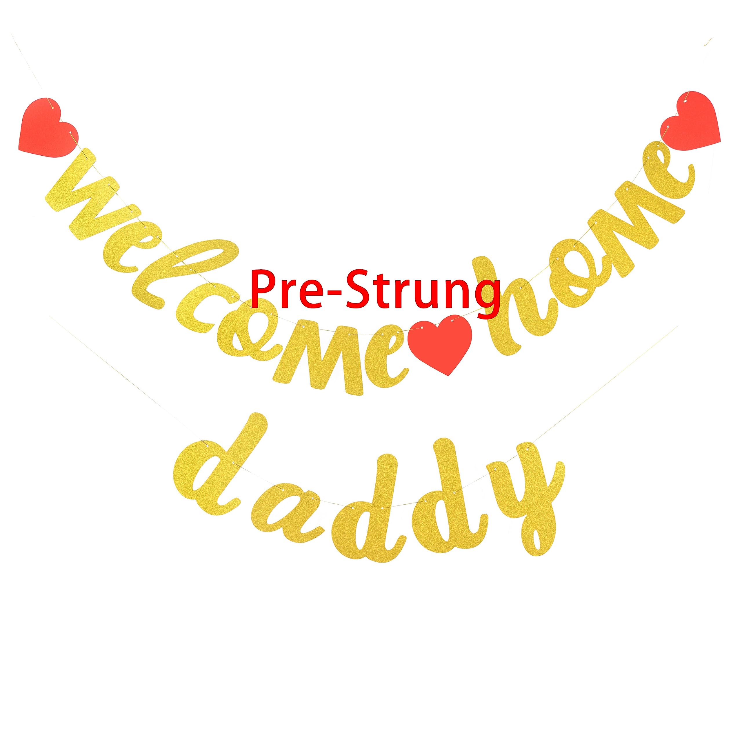 Vrogadso Welcome Home Daddy Banner Pre-Strung No DIY Rose Gold Glittery Party Decorations
