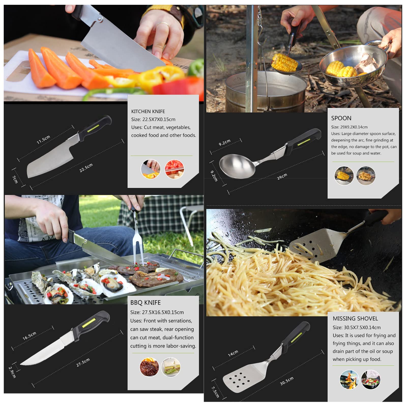 SEFAX BBQ Grill Accessories Tools Set, 10PCS Stainless Steel Grilling Kit for Travel, Picnics, RVs, Camping, BBQs, Parties Grilling Accessories