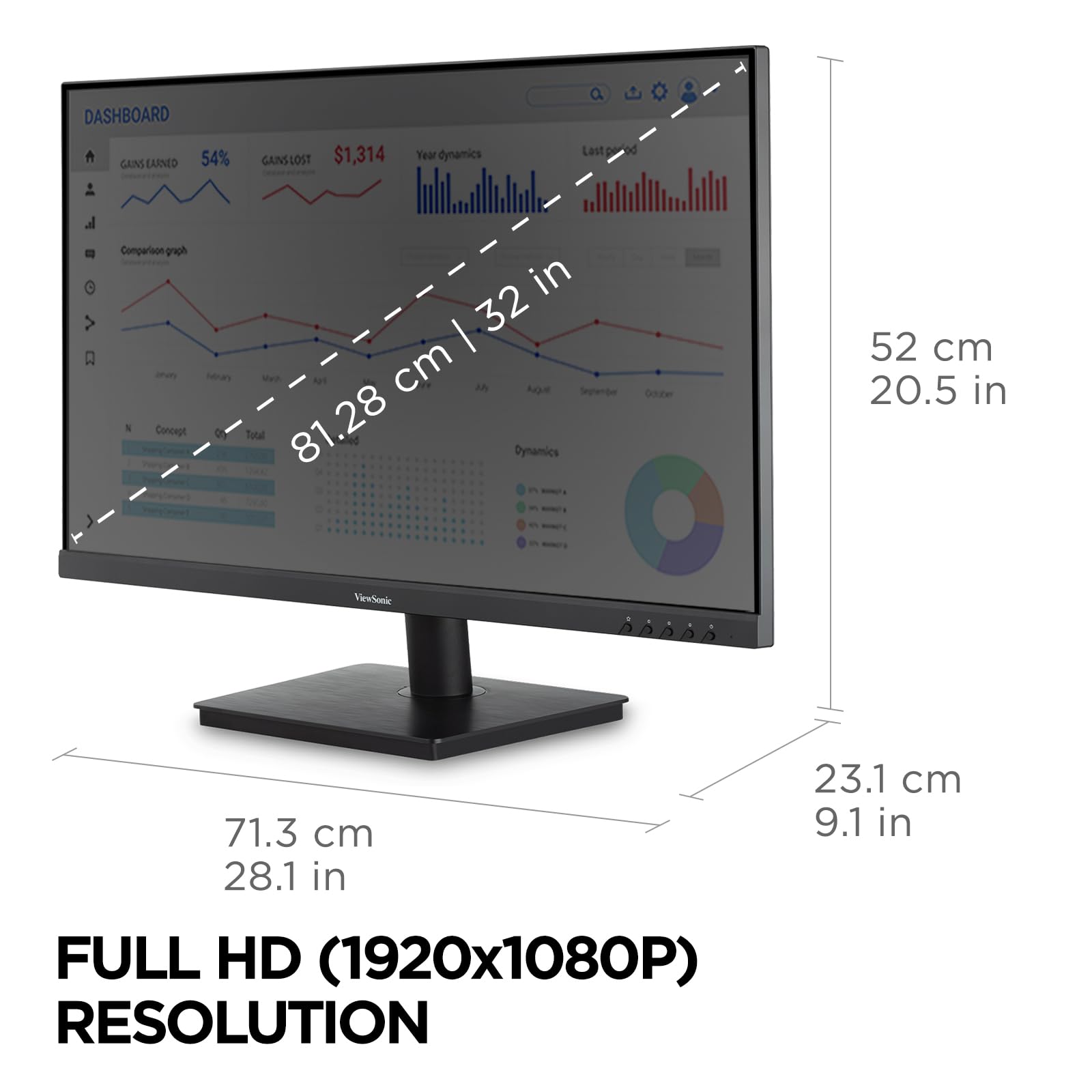 ViewSonic VA3209M 32 Inch IPS Full HD 1080p Monitor with Frameless Design, 75 Hz, Dual Speakers, HDMI, and VGA Inputs for Home and Office,Black