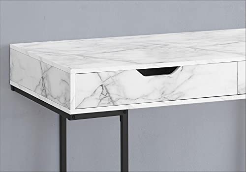 Monarch Specialties 7558 Computer Desk, Home Office, Laptop, Storage Drawers, 48" L, Work, Metal, Laminate, White Marble Look, Black, Contemporary, Modern Desk-48, 47.25" L x 23.75" W x 30" H