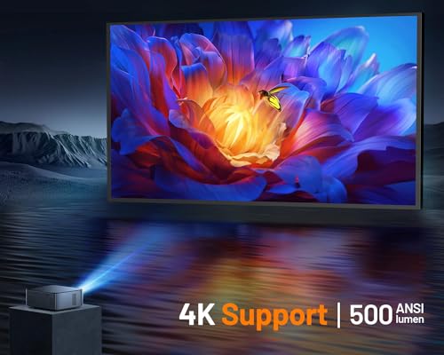 GooDee Projector 4K Supported, Outdoor Projector with Wifi and Bluetooth, Android TV Projector with Auto Focus & Full-Sealed Optical Engine for Movie, Netflix/Prime Video Built-in, 8000+ Apps