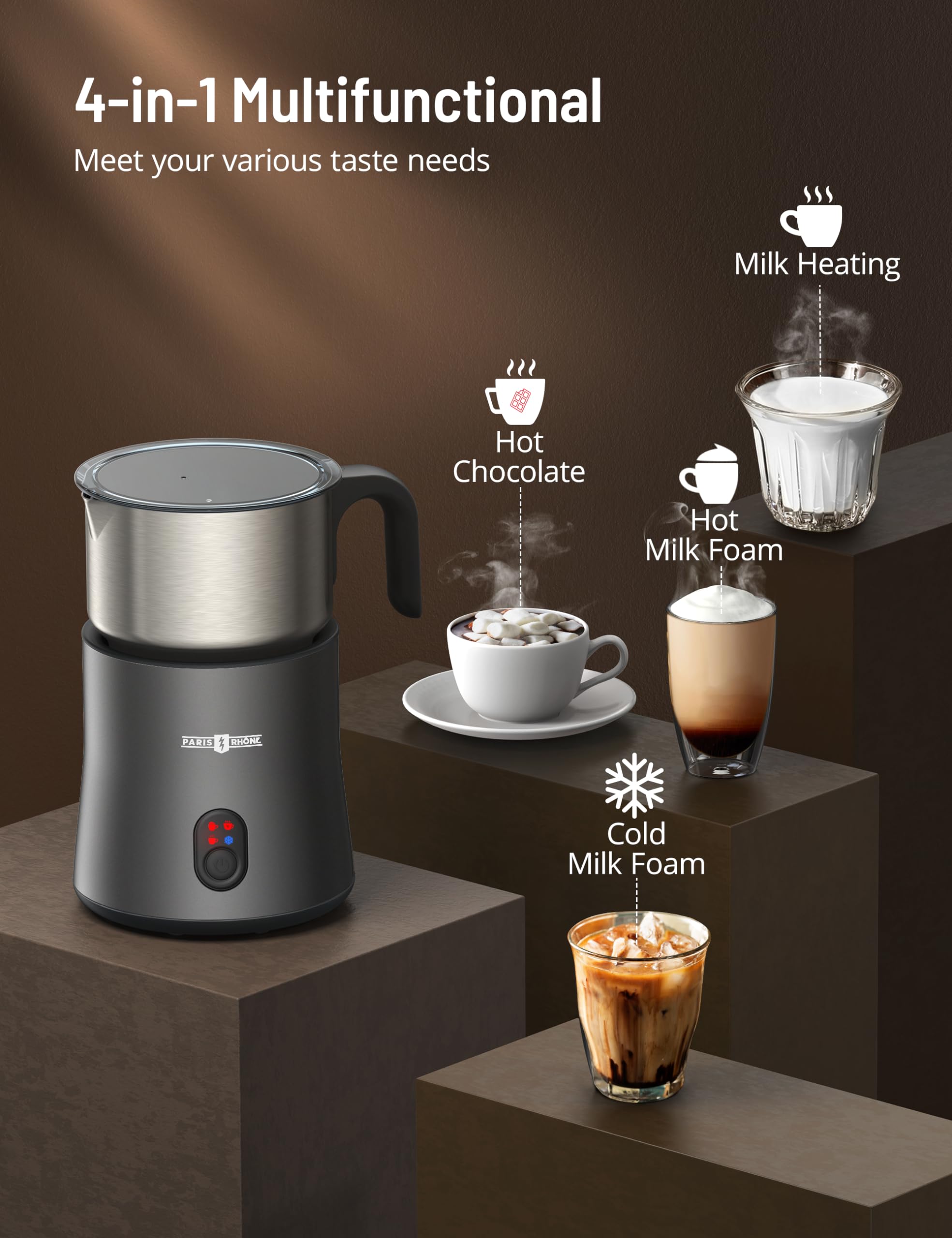 Paris Rhône Detachable Milk Frother Accessories, Chocolate Cover, Frothing whisks and Holder for PE-MF005